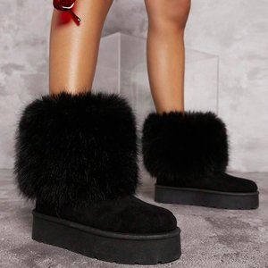 BAMBOO | Shoes | New Black Faux Fur Eskimo Snow Winter Tall Ankle Boot ...